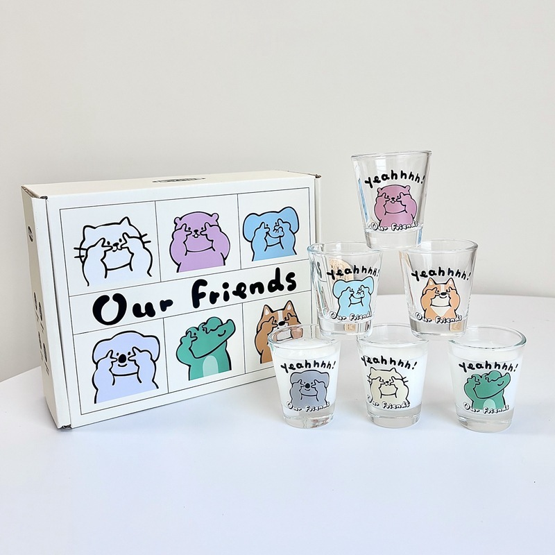 [Kèm hộp quà tặng+túi+thiệp]Set 6 Ly Soju with friends đáng yêu, ly rượu trái cây, ly rượu thủy ...
