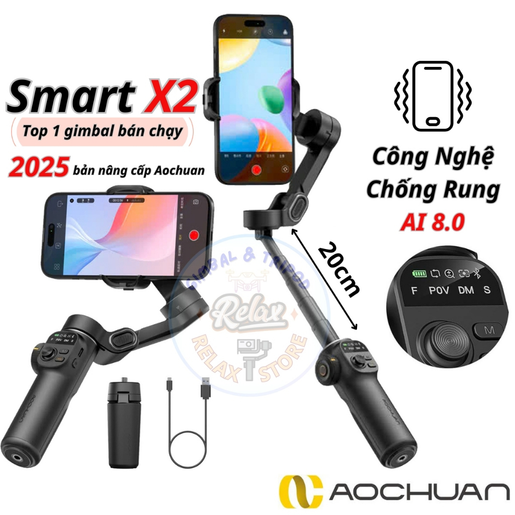 Gimbal Smart X2 bản UPDATE 2025, Gậy chụp ảnh 3 chân chống rung điện ...