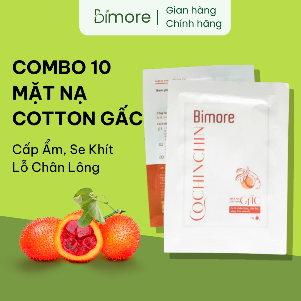 Combo 10 Mặt nạ Cotton Gấc Bimore cấp ẩm sáng da đều màu se khít lỗ chân lông_Set 10 cái ...