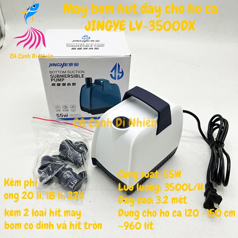 Máy bơm hút đáy JINGYE 55W bơm chìm hút cặn 360 độ hồ cá LV-3500DX cho ...