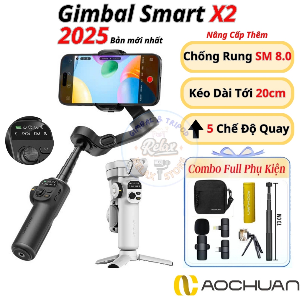 Gậy chụp ảnh 3 chân SMART X2 phiên bản 2025 Kéo Dài, Gimble chống rung ...
