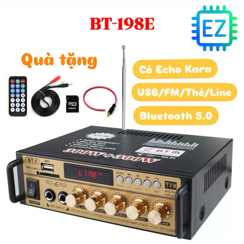 Amply mini BT-198E hát Karaoke Bluetooth có chỉnh echo, 12V/220V ...