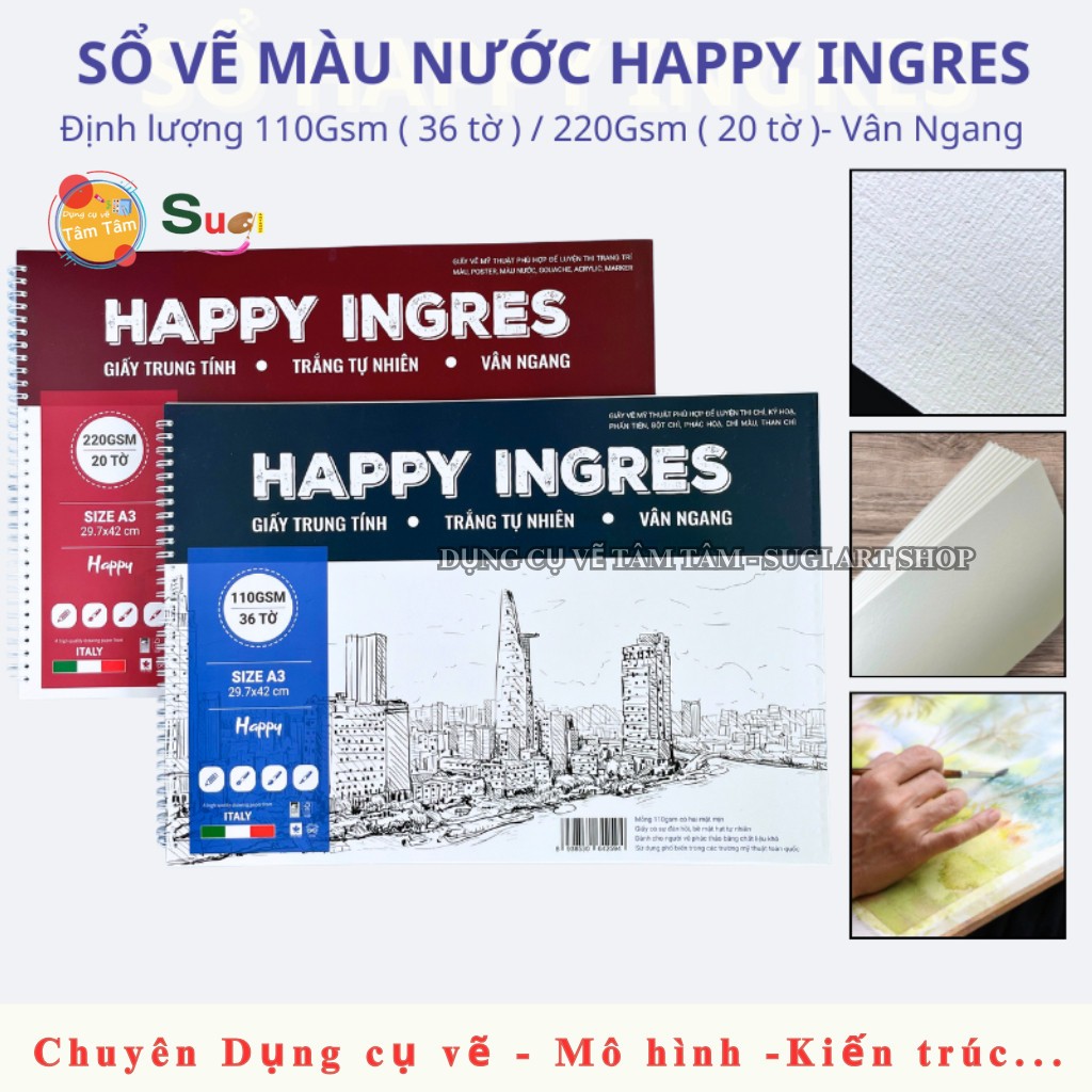 [ Sugi Art Shop ] Sổ HAPPY CANSON INGRES vân ngang truyền thống 110gsm ...
