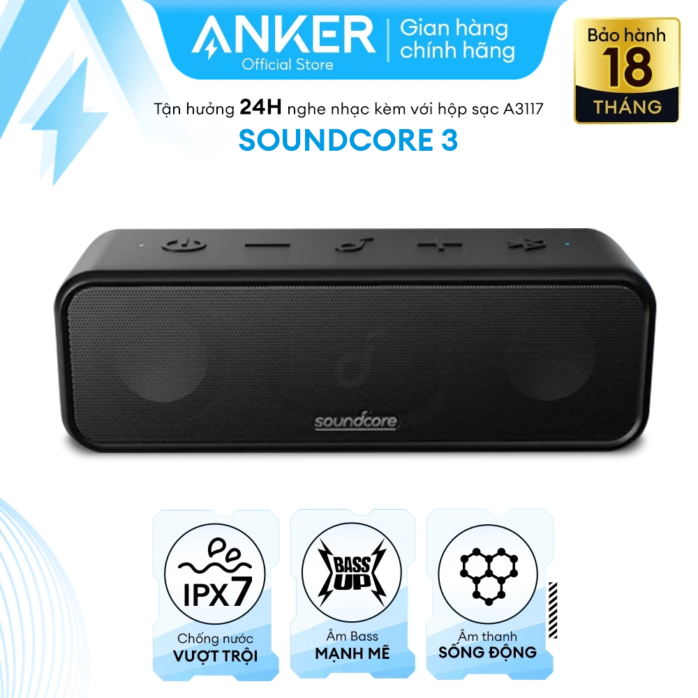 Loa bluetooth Anker Soundcore 3, Chống nước IPX7, 24h phát nhạc liên tục - A3117 | Shopee Việt Nam