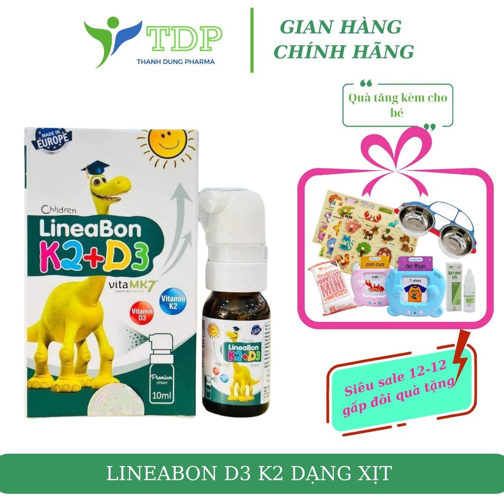 Vitamin Lineabon D3 K2 dạng xịt giúp hấp thu canxi hỗ trợ bé tăng chiều ...