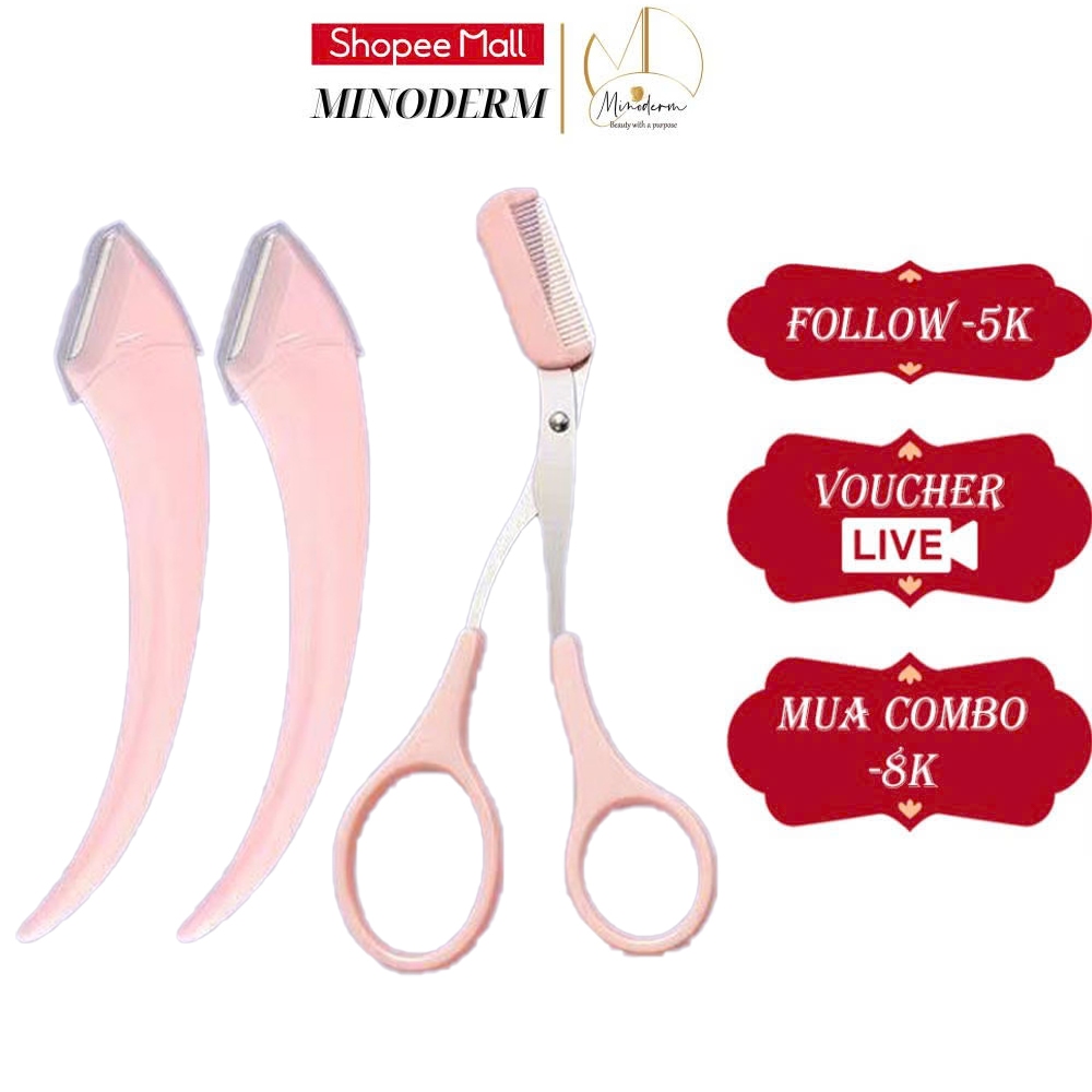 Bộ Dụng Cụ Cắt Tỉa Lông Mày Minoderm Gồm Kéo Và Lưỡi Dao Cạo Chuyên ...