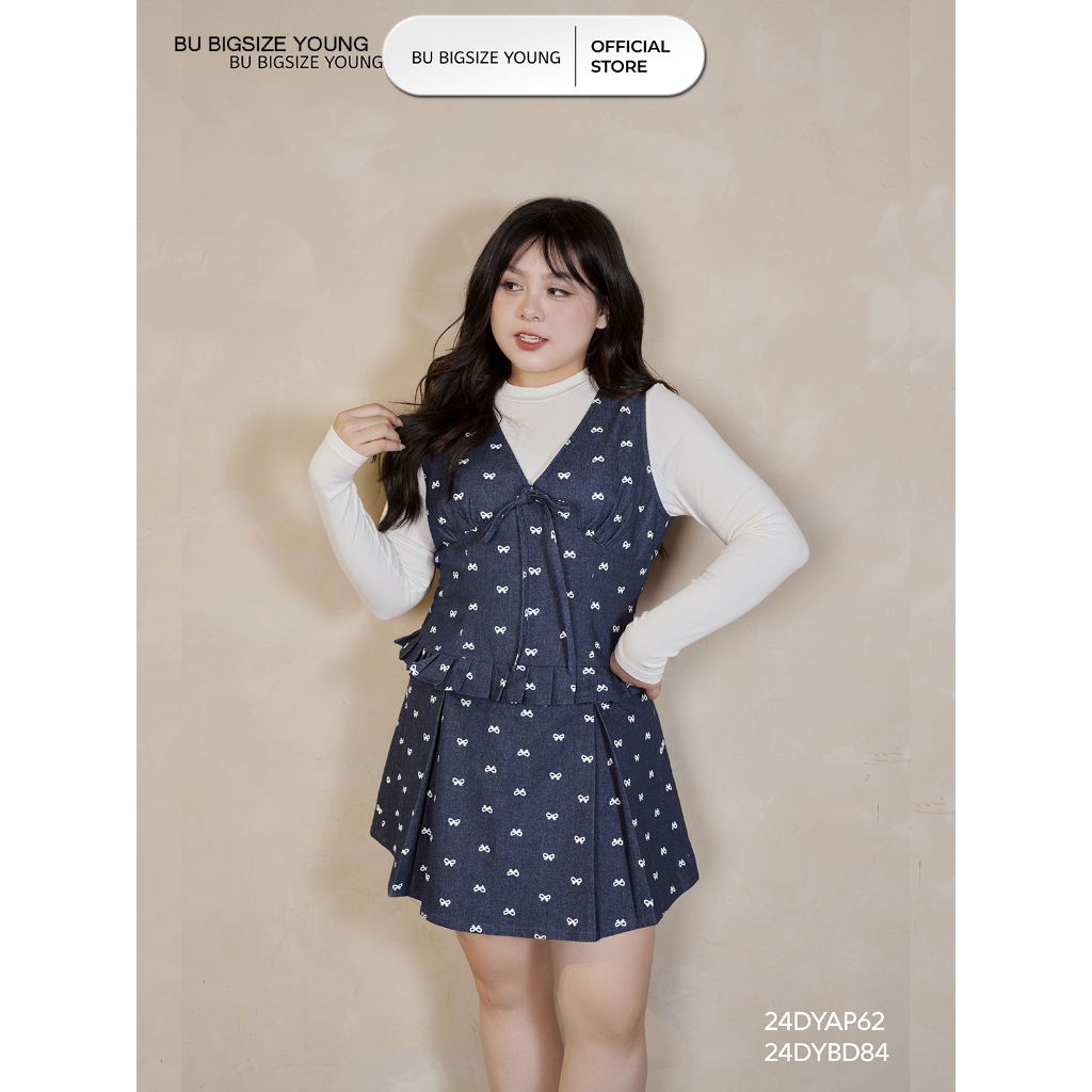 Set jeans nơ ghi lê + chân váy xếp ly BIGSIZE (55kg đến 95kg) – 24DYBD84 - [BU Bigsize Young ...
