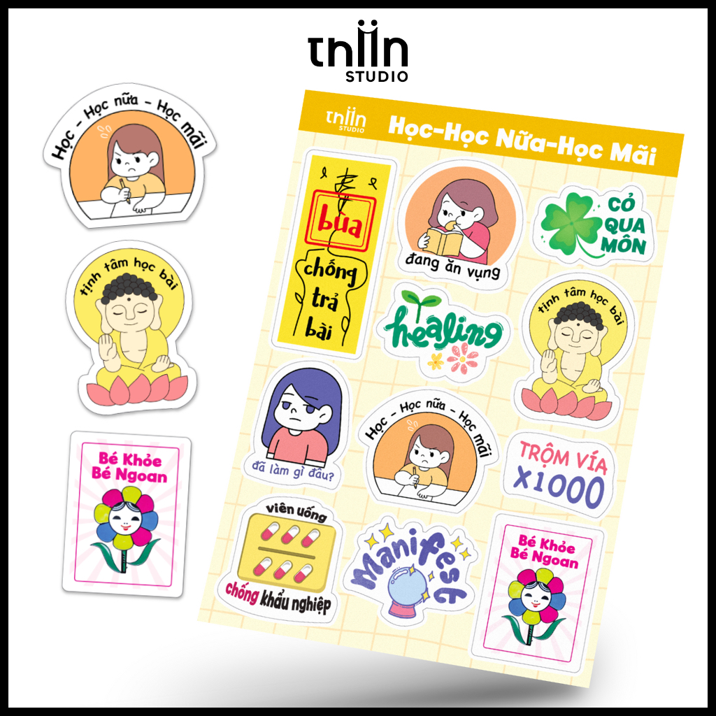Hình dán sticker Học Tập THIIN STUDIO, sticker chống nước, sticker cute ...