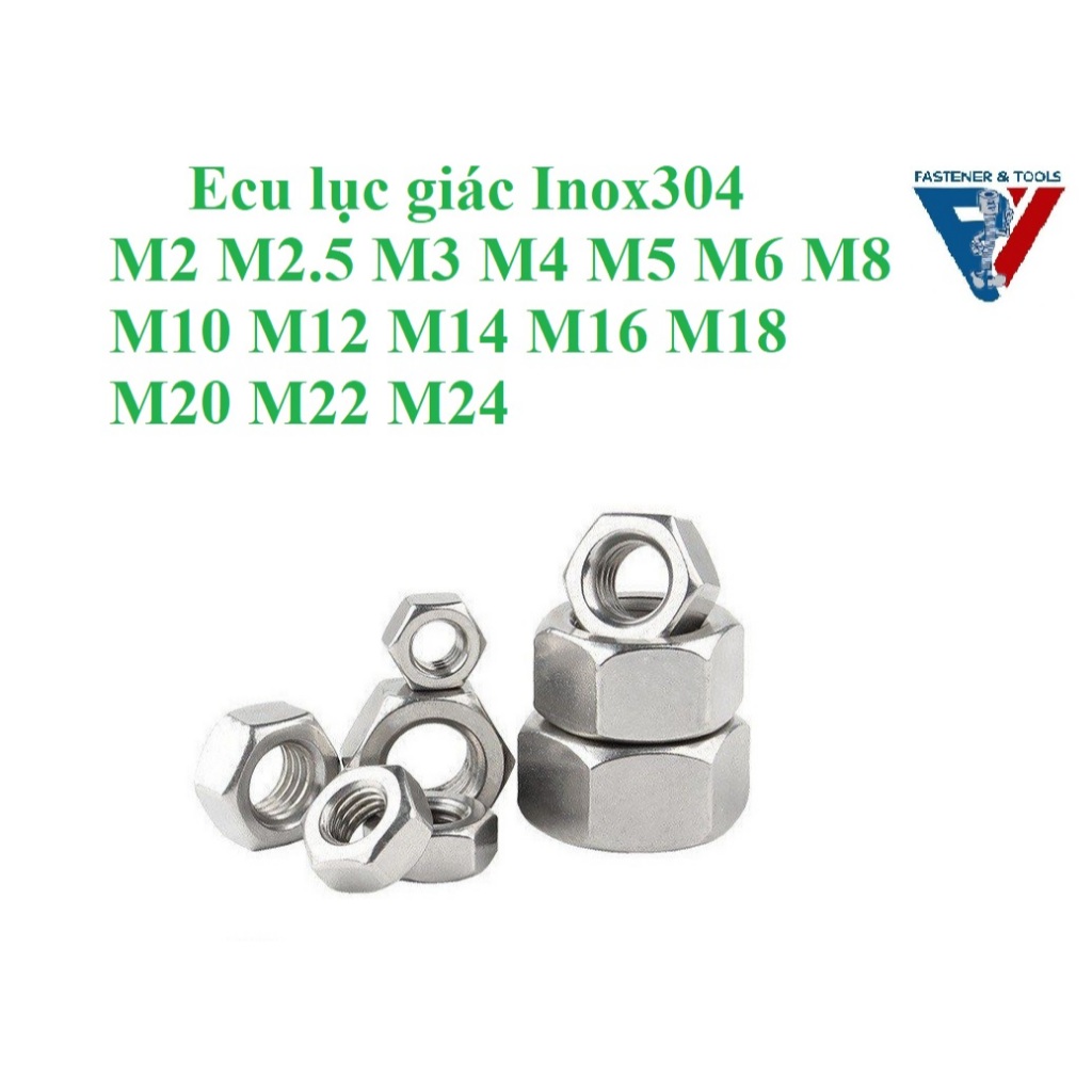 (INOX304) M2-M24 Ecu lục giác,đai ốc lục giác inox304 M2-M24 | Shopee ...