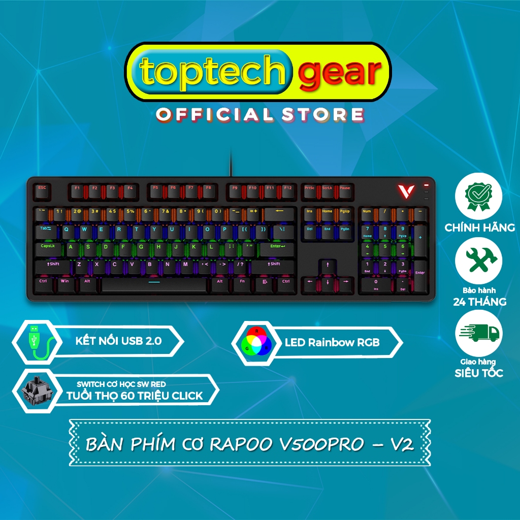 Bàn Phím Cơ Gaming RAPOO V500PRO-V2 Led RGB Cover Từ Tính Tháo Rời ...