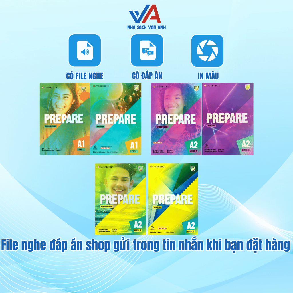 Sách - Giáo trình Prepare A1, A2 - bộ 2 quyển - in offset - tặng file ...
