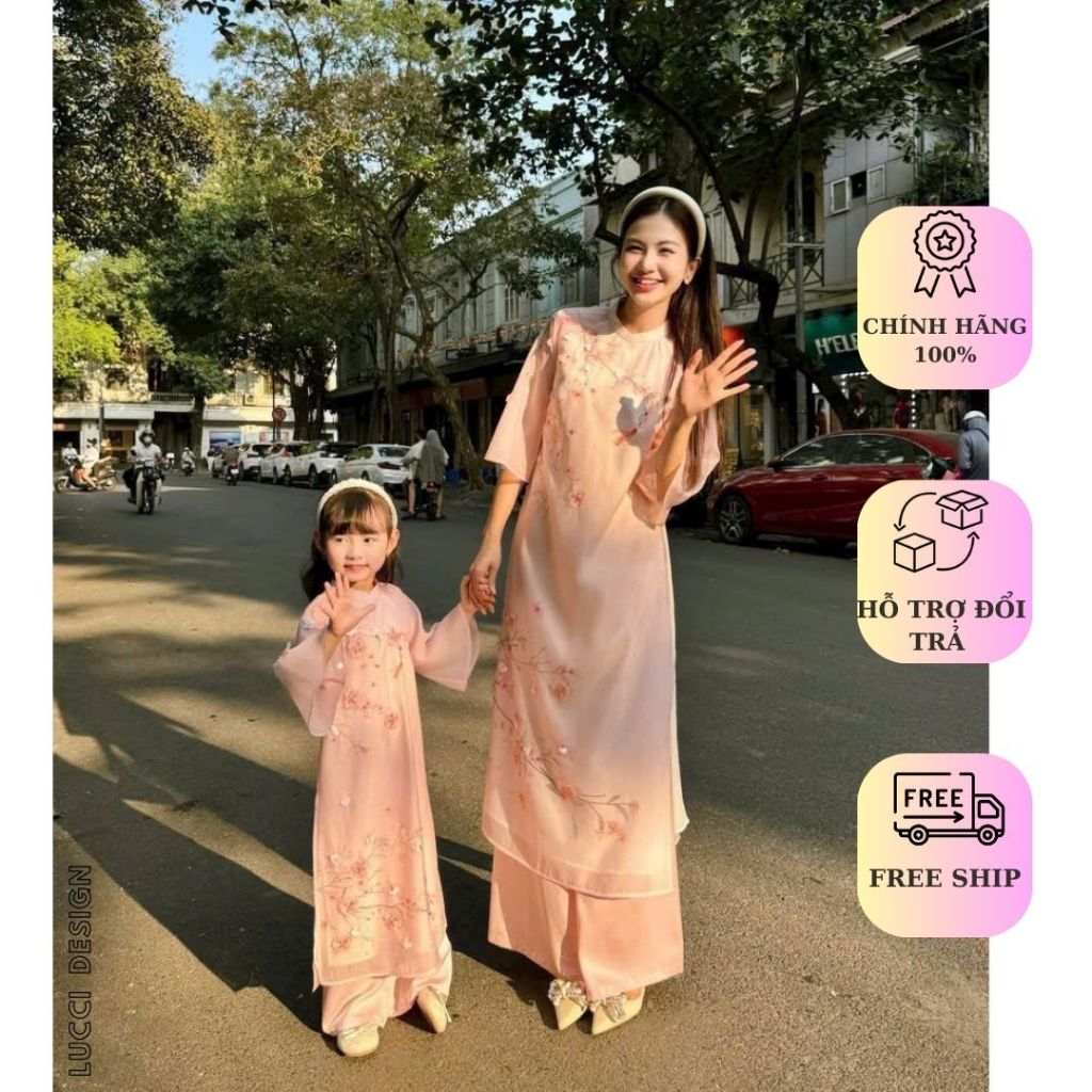 Áo dài cách tân mẹ bé Ngọc Nữ, thêu hoa by Lucci.Design | Shopee Việt Nam