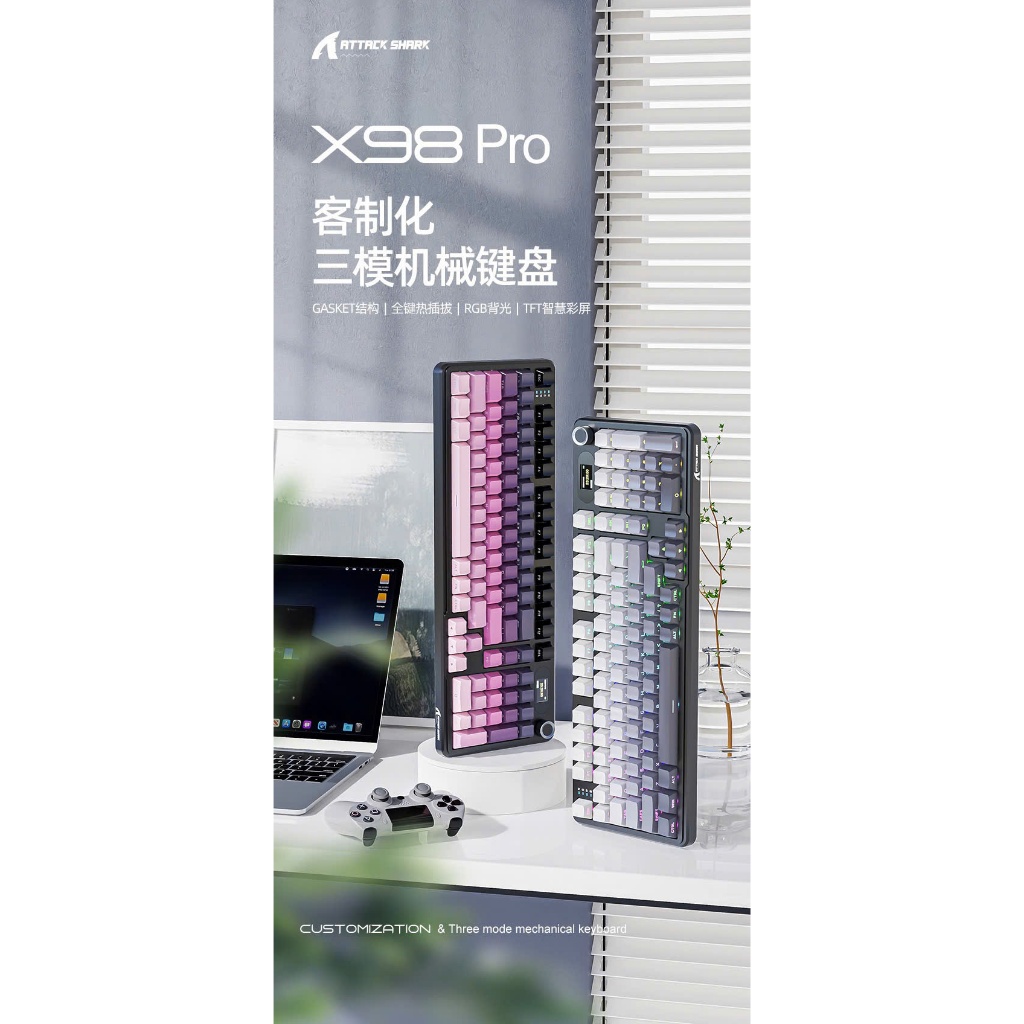 Bàn phím cơ không dây Attack Shark X98 Pro 3 Mode | Mạch Xuôi | Màn ...