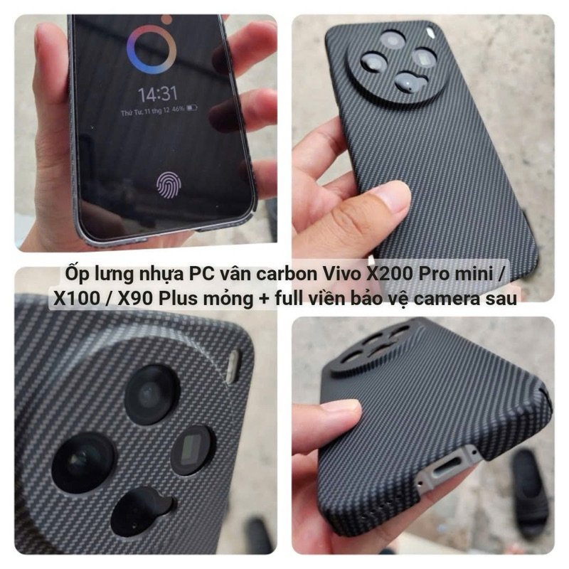 Ốp lưng nhựa PC vân carbon Vivo X200 Pro mini / X100 Ultra / X90 Plus / X100S bảo vệ camera sau ...