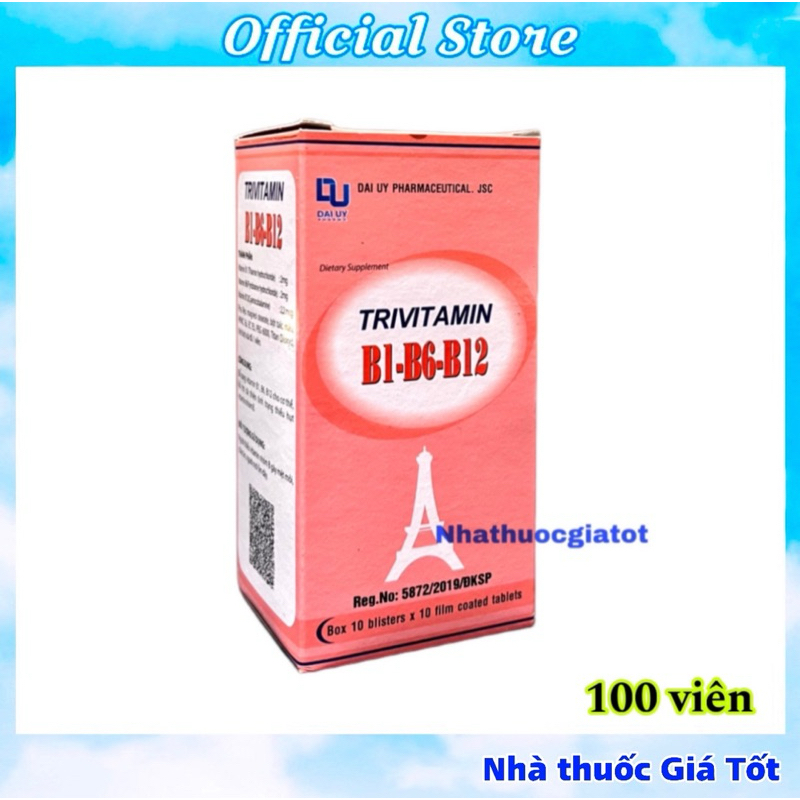 Hộp 100 viên TRIVITAMIN 3B (B1-B6- B12) Bổ sung vitamin B1- B6 - B12 - Dược Đại Uy | Shopee Việt Nam
