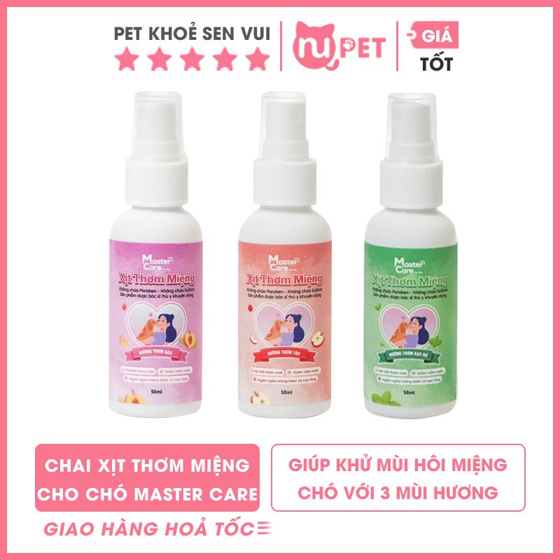 Xịt thơm miệng khử mùi hôi miệng chó mèo Master Care - Chai xịt thơm miệng với 3 mùi hương 50ml ...