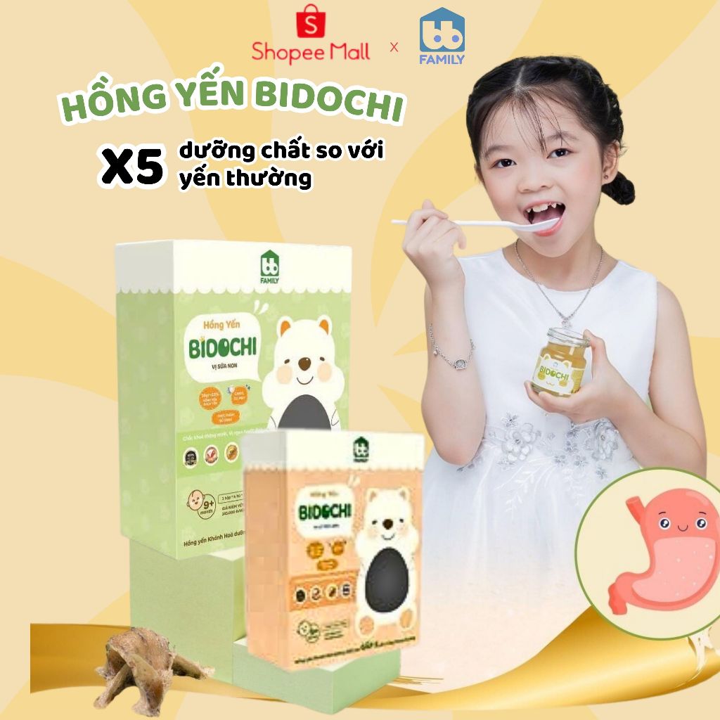 Hồng yến Bidochi 25% hồng yến, bạch yến, hộp 4 hũ 75ml giúp phát triển ...
