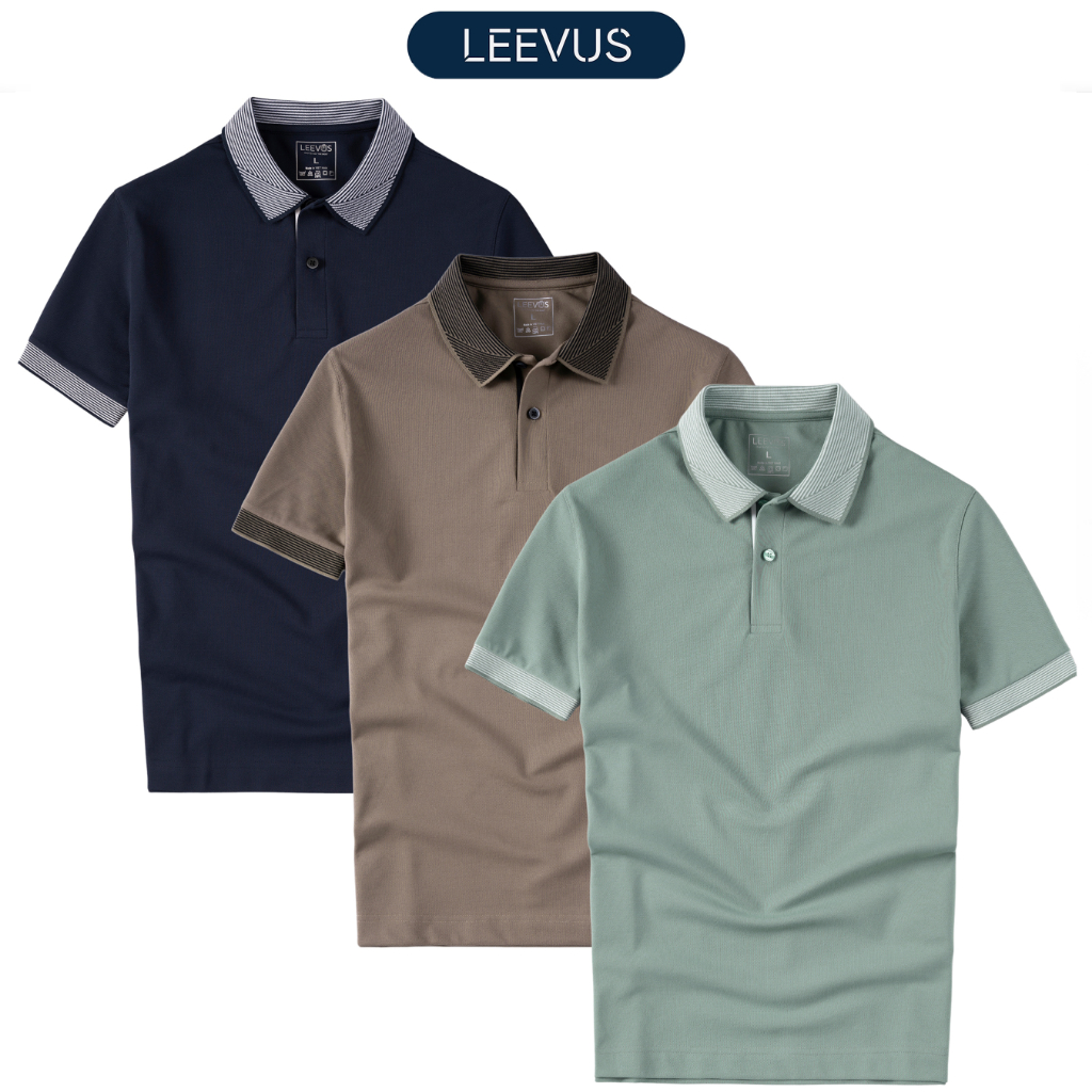 Áo Polo nam STRIPED COLLAR LEEVUS phối sọc cổ, 3 màu lựa chọn, vải CVC ...