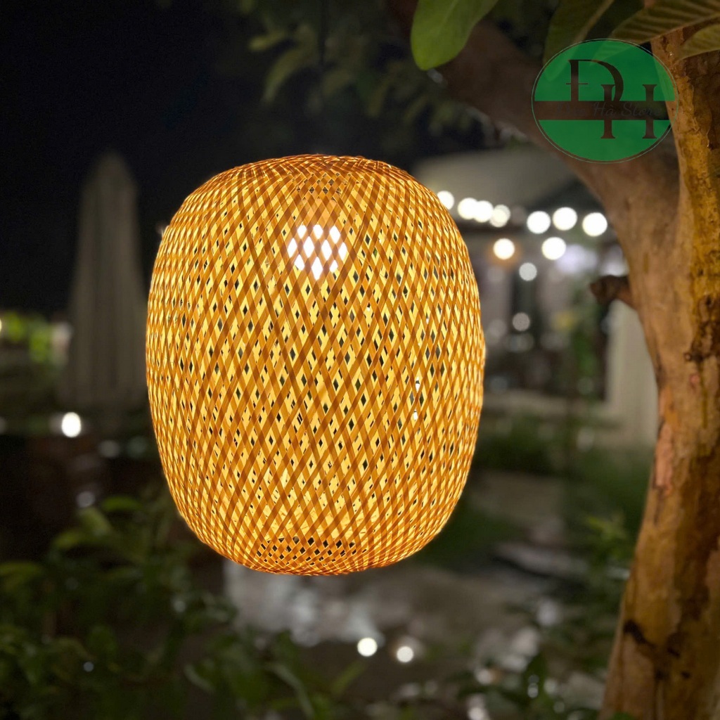 Lồng đèn mây tre đan trang trí. Bộ lồng đèn nan tre Annam 34cmx37cm và ...