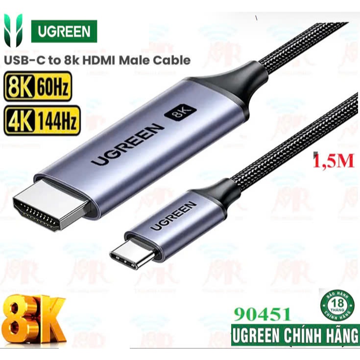 Cáp chuyển USB C to HDMI 8K Ugreen 90451 CM565 (HD 8K@60Hz 4K@144Hz (tương thích Thunderbolt 3 ...