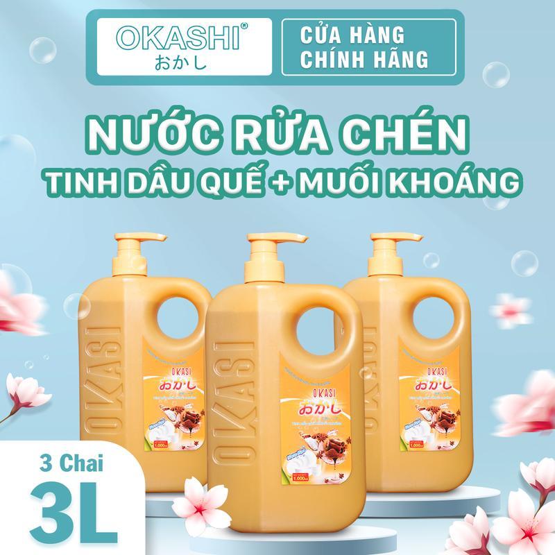 Combo 3 Chai Nước Rửa Chén Thảo Dược Thiên Nhiên Tinh Dầu Quế Okashi Làm Sạch Dầu Mỡ, An Toàn ...