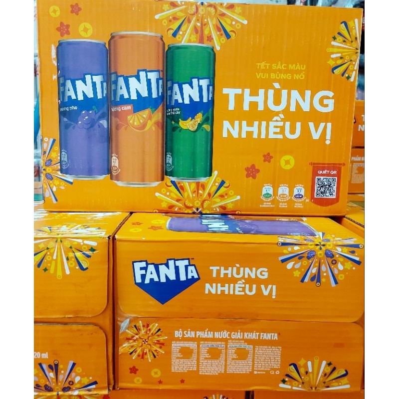 Thùng 24 lon × 320ml mix nhiều vị Fanta cam - soda kem - nho - chỉ ship ...