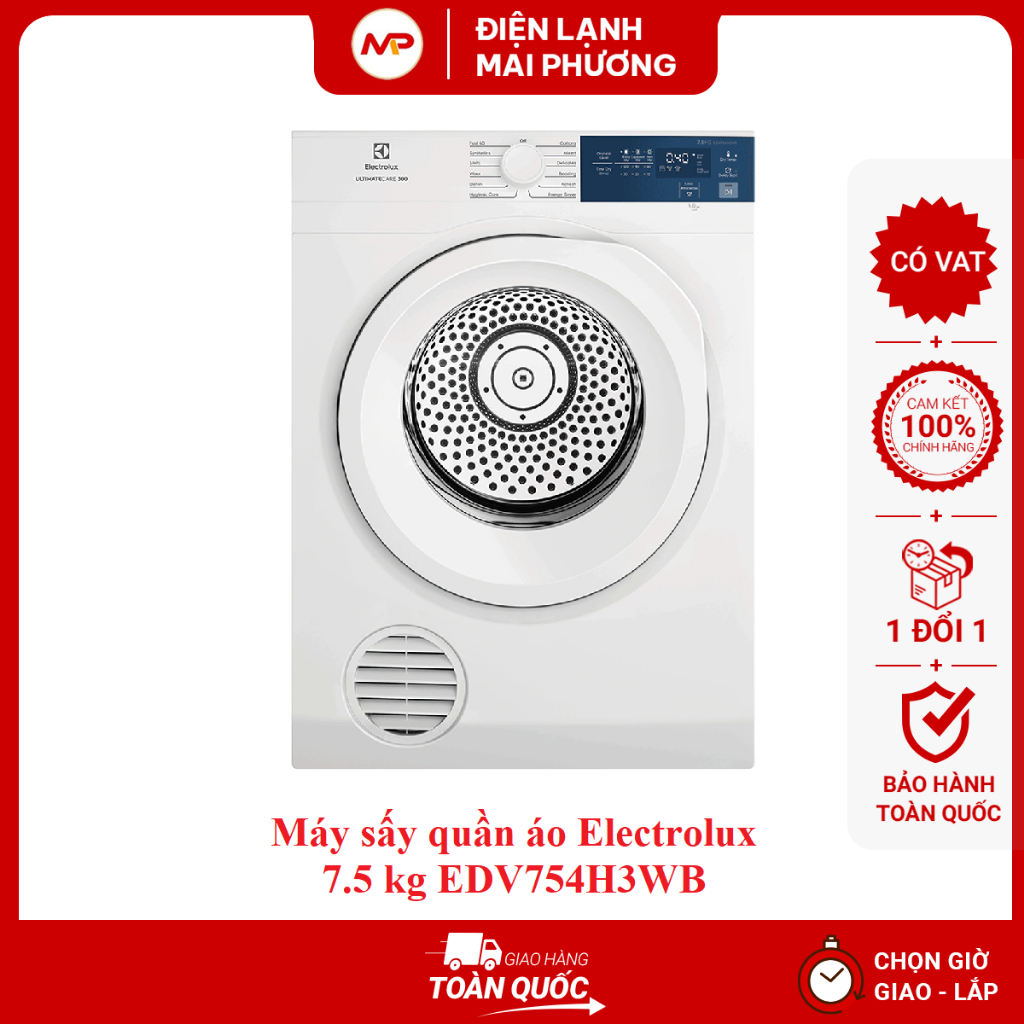 Máy sấy quần áo Electrolux 7.5 kg EDV754H3WB/ 8kg EDV804H3WB - Hàng ...