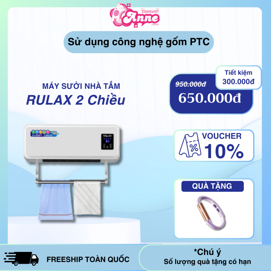 Máy Sưởi Nhà Tắm RULAX 2 Chiều Nóng Lạnh, có móc treo, Máy Sưởi Gốm ...
