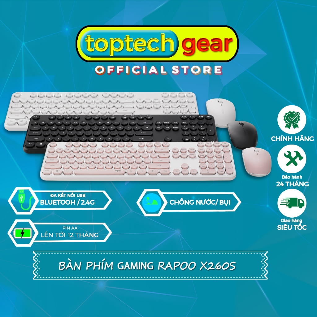 Bộ Bàn Phím Chuột Không Dây RAPOO X260S Kết nối không dây 2.4G | Chống nước | Công Nghệ Mới ...