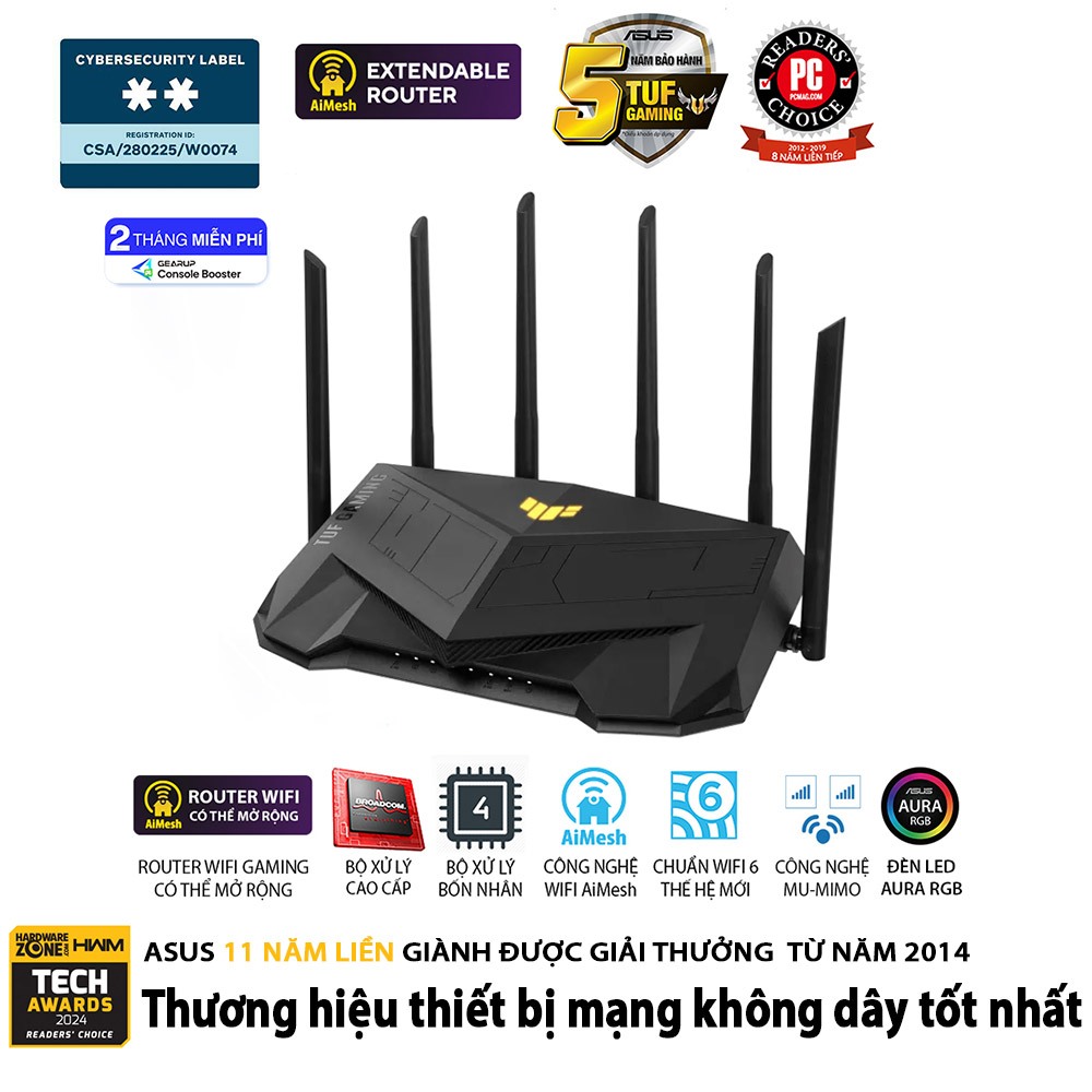 Bộ Phát Wifi6 ASUS TUF-AX6000 Gaming Router Chuẩn AX6000 1148+4804 Mbps ...