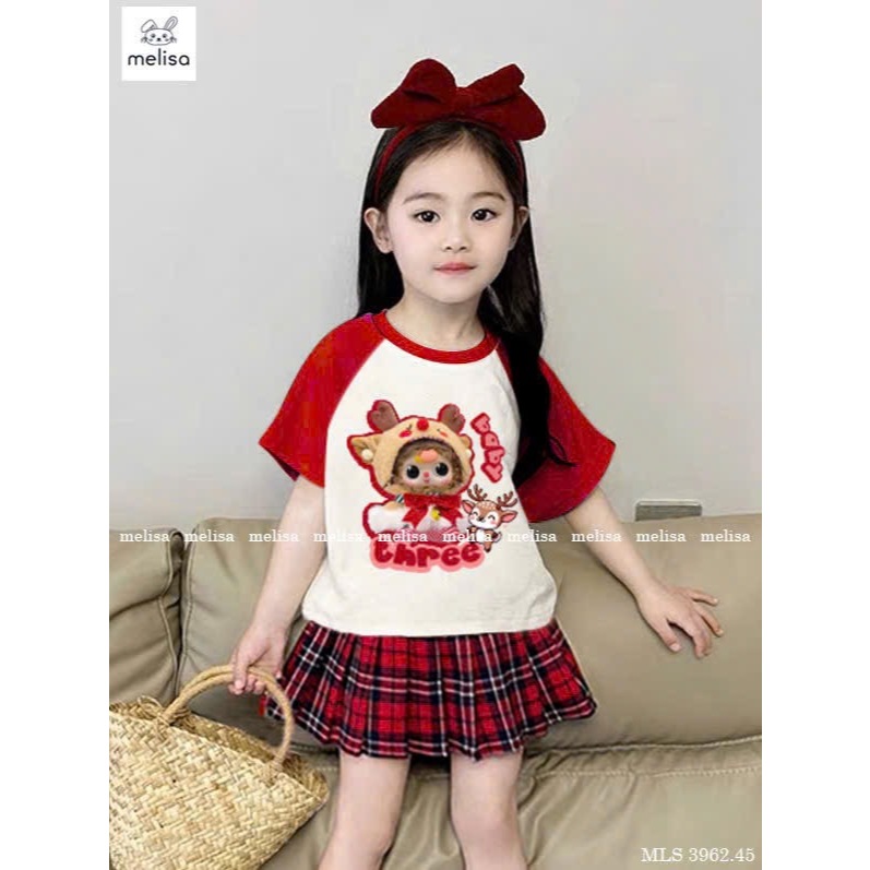 BABY THREE: ĐIỆU KIDS- Bộ bé gái áo thun chân váy đỏ BABY Three NOEL ...
