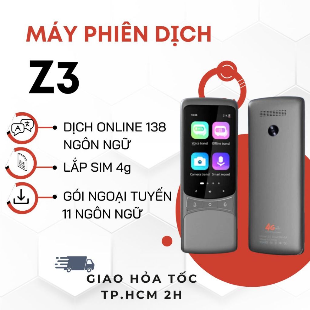 Máy Phiên Dịch Z3 lắp SIM 4G, dịch AI chính xác, dịch offline,dịch 138 ngôn ngữ, scan văn bản ...