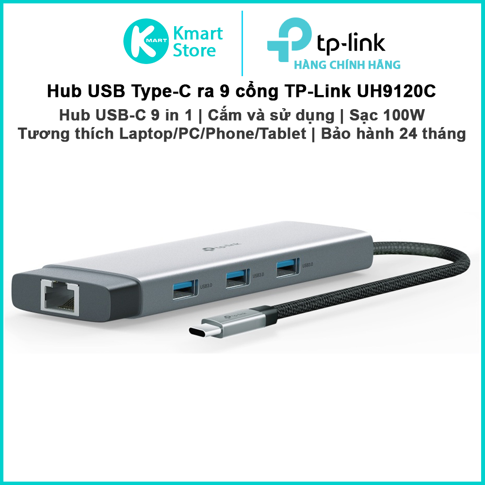 Hub USB-C 9 in 1 TP-Link UH9120C | HDMI 4K@60Hz, LAN Gbps, SD & microSD , sạc nhanh 100W, USB-C ...