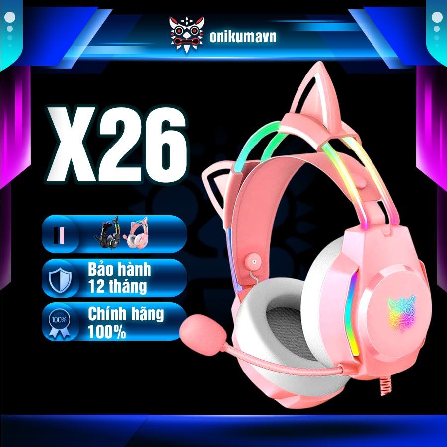Tai nghe Gaming Tai Mèo/Tai Hươu ONIKUMA X26 có dây, Đèn Led RGB, Micro khử ồn, Âm thanh nổi ...