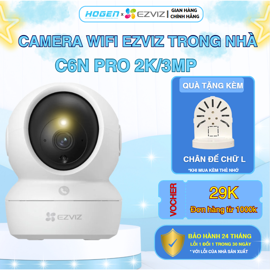 Camera WiFi Trong Nhà EZVIZ C6N Pro 3MP Quay Quét 360 Độ, Chạm để gọi điện, Có màu ban đêm, BH ...