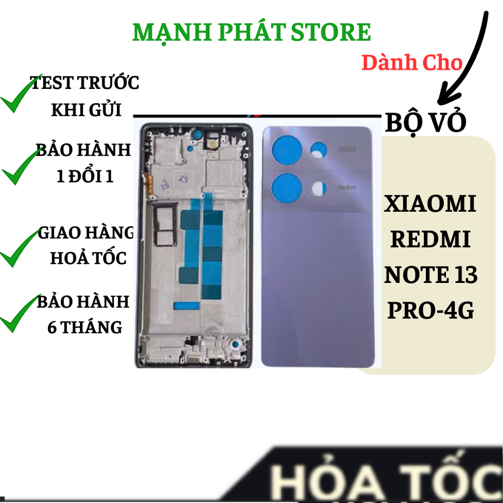 Bộ vỏ Xiaomi Redmi Note 13Pro-4G ( khung, sườn,lưng,sim,phím) Tặng keo ...