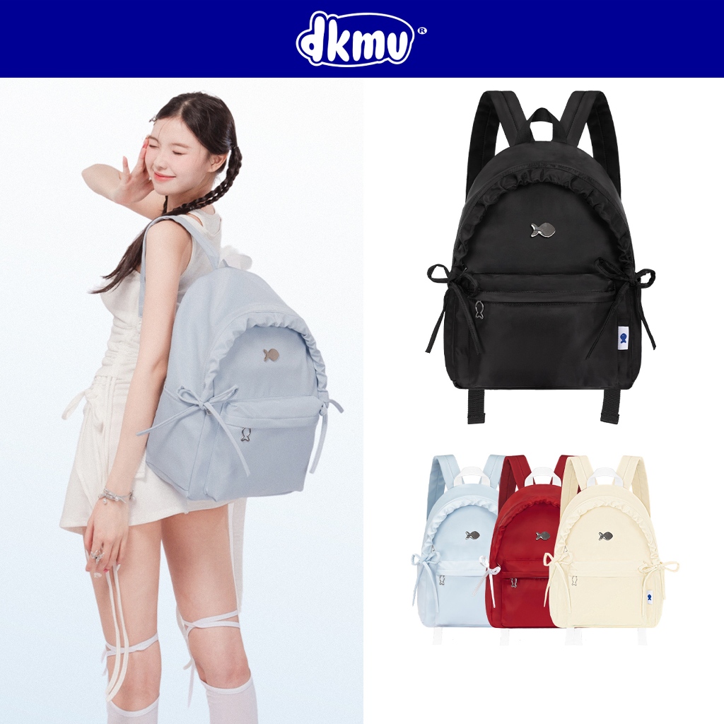 Balo đi học nữ đẹp DKMV màu đen, xanh nhạt, kem và đỏ thiết kế nắp dây ...