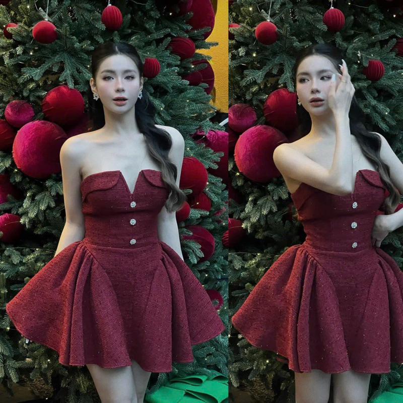 ĐẦM XOÈ BỐ NGỰC V KHUY ĐÁ | Shopee Việt Nam