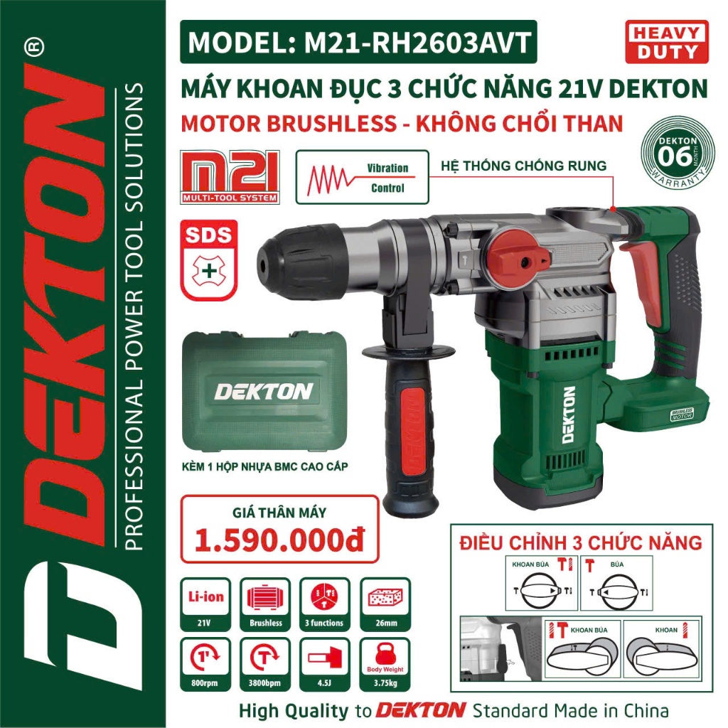 Máy Khoan Đục 3 Chức Năng Pin 21V M21 DEKTON ( M21-RH2603AVT ) / Chân Pin Phổ Thông / | Shopee ...