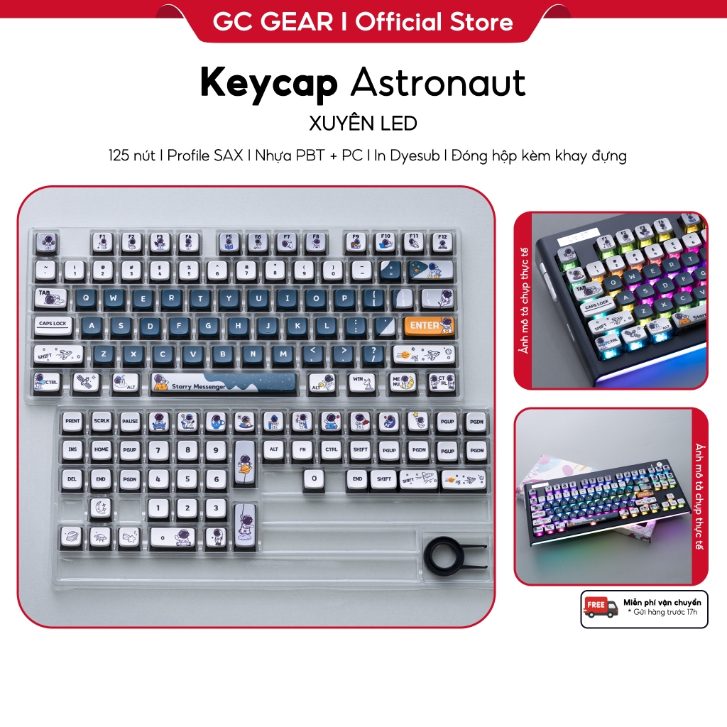 Keycap Astronaut Phi Hành Gia Pudding 125 nút nhựa PBT xuyên led ...