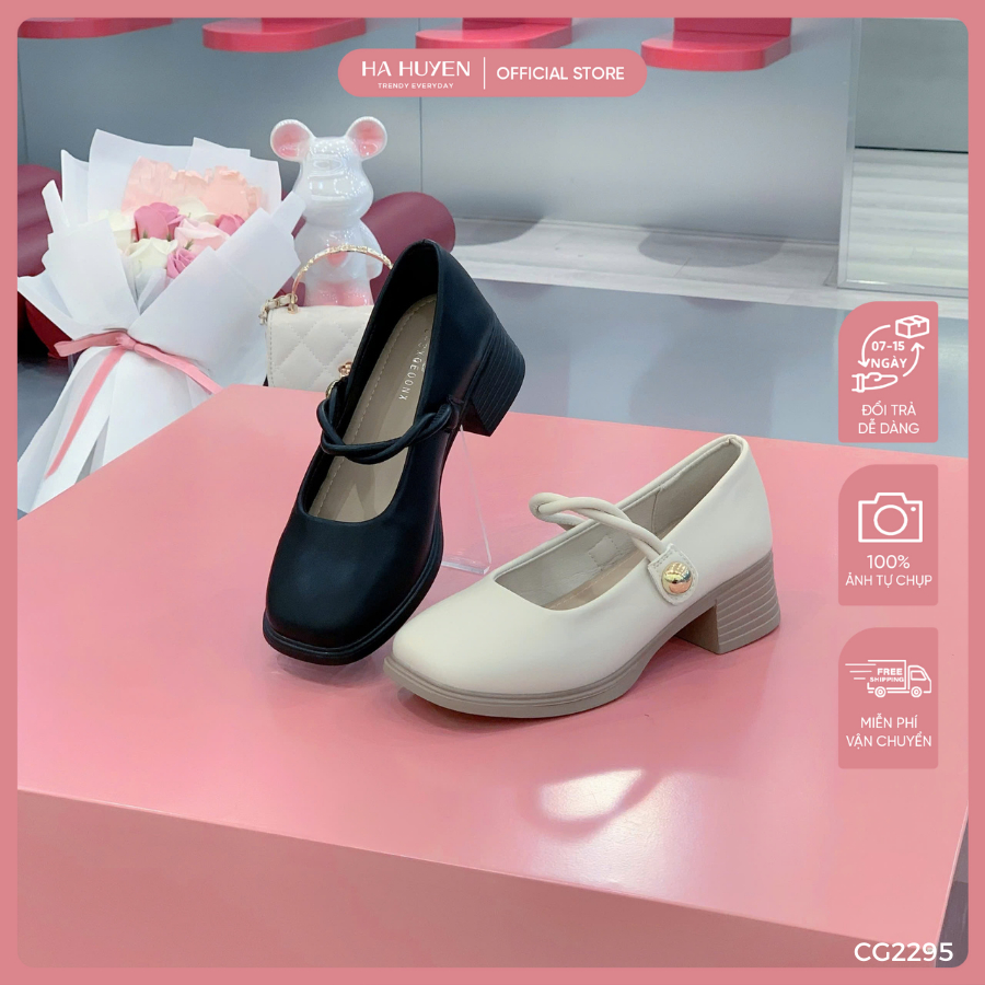 Giày cao gót nữ HÀ HUYỀN da lì quai xoắn nút vàng 5cm - CG2295 | Shopee Việt Nam