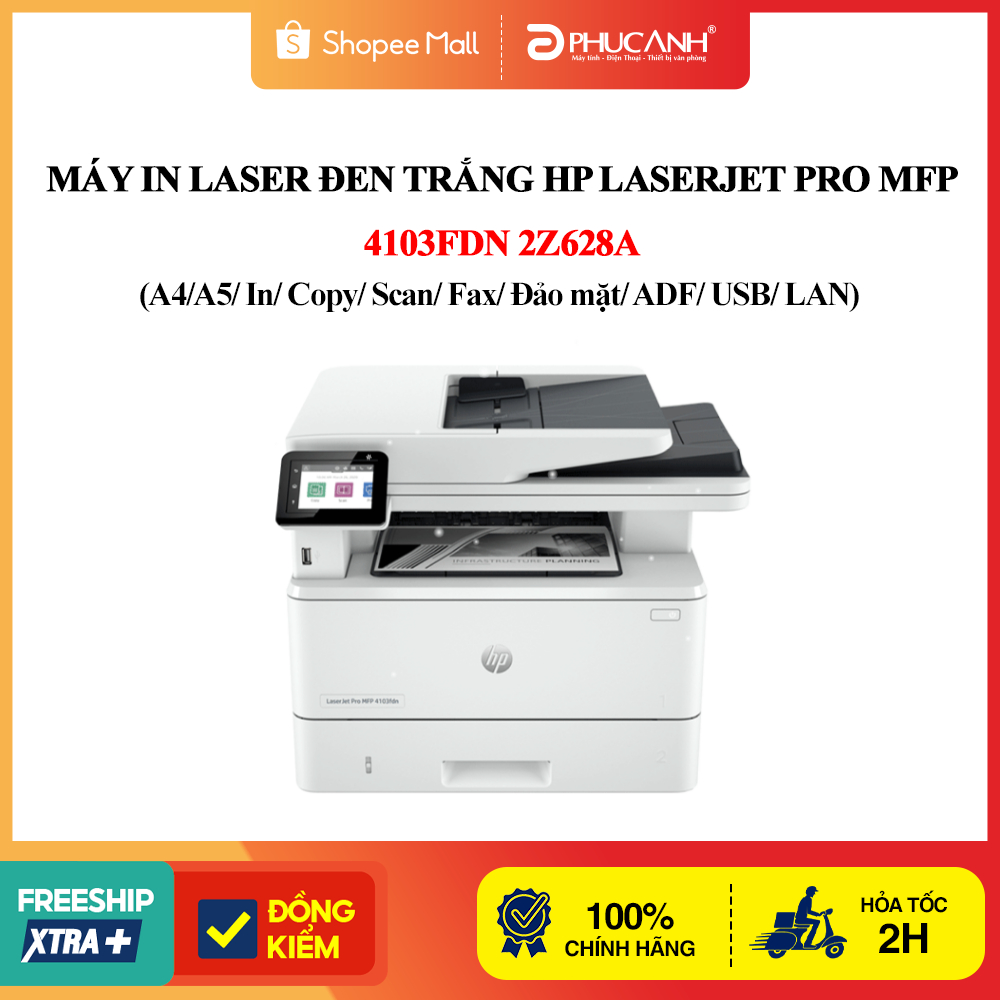 Máy in laser đen trắng HP LaserJet Pro MFP 4103FDN 2Z628A (A4/A5/ In/ Copy/ Scan/ Fax/ Đảo mặt ...