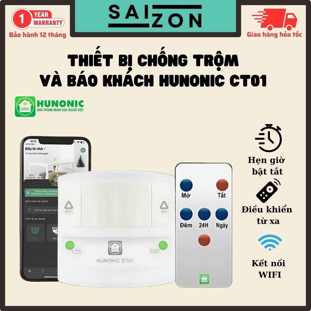 Thiết bị chống trộm kết hợp báo khách Hunonic CT01 - Điều khiển từ xa - Gửi thông báo về điện ...