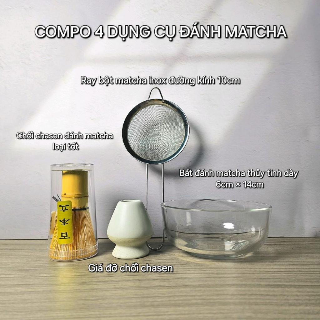 Trọn bộ dụng cụ đánh matcha gồm chổi chasen, giá đỡ chổi chasen, bát ...