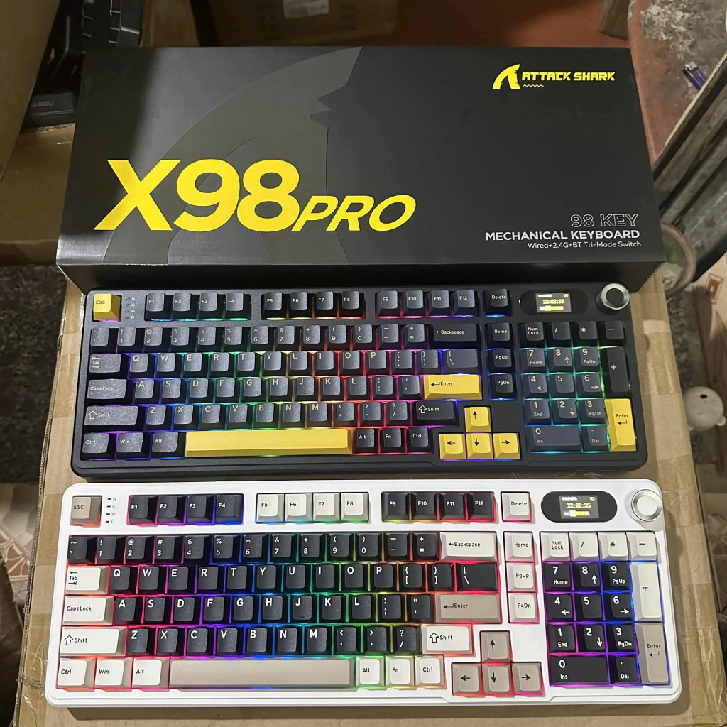 ( NEW) Bàn phím cơ không dây Attack Shark X98 PRO / 3 mode/Núm / Màn ...
