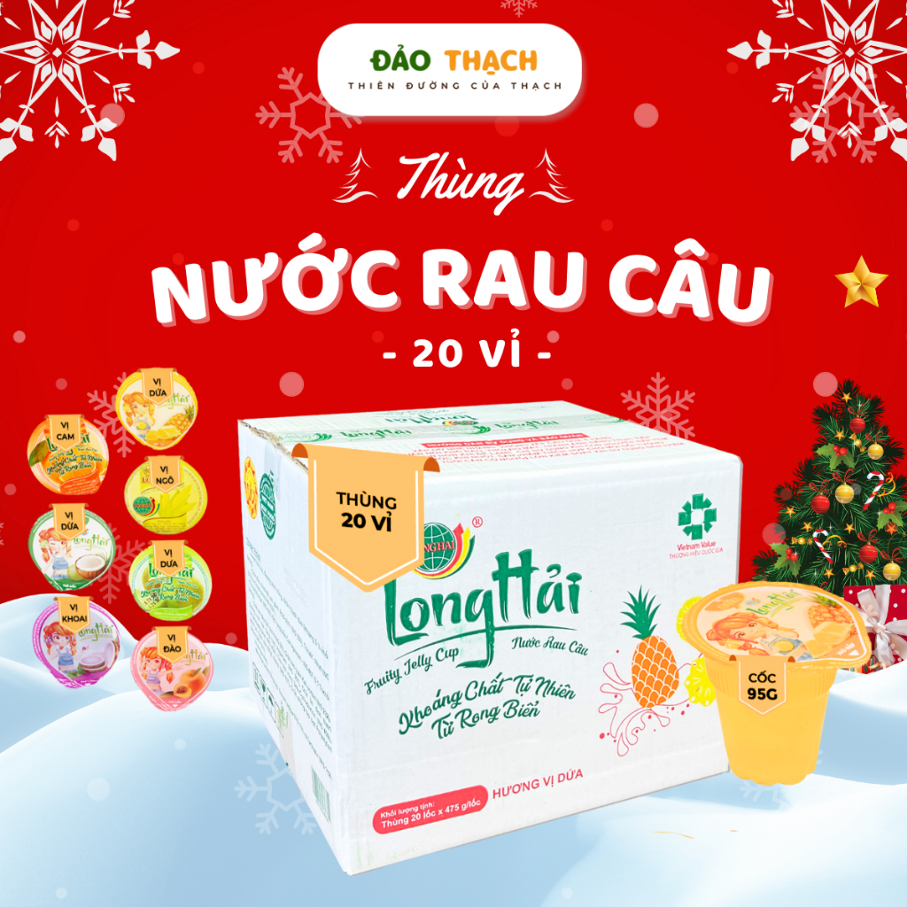 Thùng 20 vỉ nước rau câu Long Hải nguyên vị Cam, Dứa, Dừa, Dưa, Khoai ...