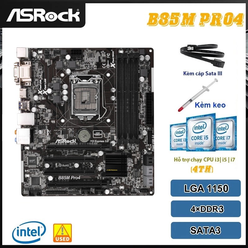 Mainboard - Bo Mạch Chủ Máy tính Gaming ASRock B85 - 4 Khe ram - Kèm Keo tản, Cáp Sata - Main ...