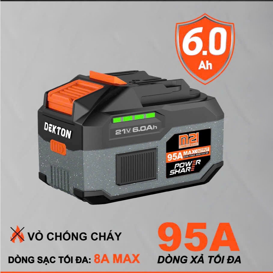 Pin 15Cell 6Ah Dekton M21-B6095PRO Dòng Xả 95A, Vỏ chống cháy, Chân pin ...