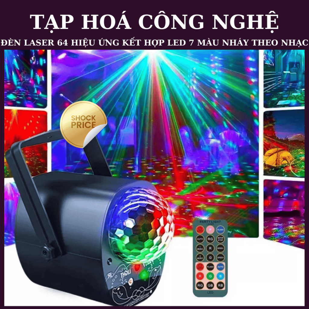 Đèn Laser Cao Cấp 3in1 Có Led Chớp Cảm Biến Theo Nhạc - Đèn Laser party light 64 Hiệu Ứng + led ...