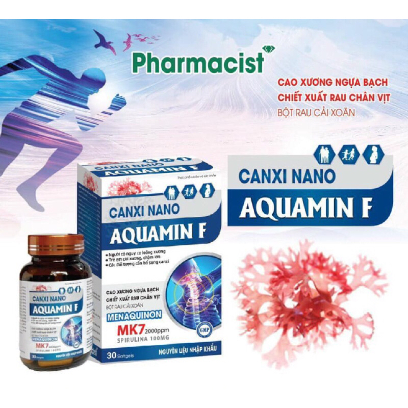Viên uống bổ sung CANXI NANO AQUAMIN F (Chai 30 viên) Bổ sung Canxi, Vitamin D3, Vitamin K2 giúp ...